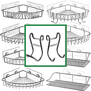 STARICH Shower Caddy Shelf Basket Rack Hooks Stainless Steel Metal Bathroom Hangers Hanging for Loofah Robe Massage Towel Squeegee Sponge Shower Brush Body Bath Scrub Washcloth Luffa Razor 2 Pack