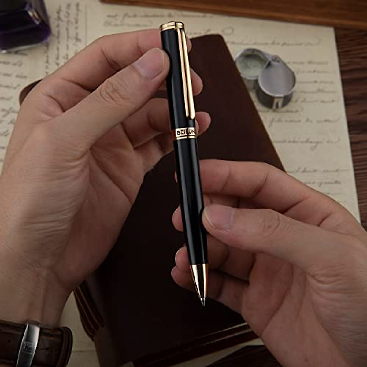 BEILUNER Luxury Ballpoint Pens,Peerless Luxury Pen with 24K Gold Trim,the Exquisite Product Detail,Schneider Pen Refill,Exquisite Leather Box-Best Pen Gift Set for Men & Women- Professional, Nice Pens