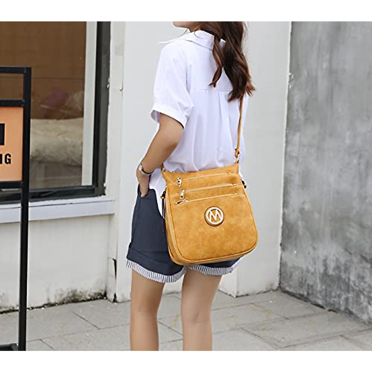 MKF Crossbody Bag for Women – PU Leather Expandable Messenger Purse – Designer Pocketbook Handbag Shoulder Strap