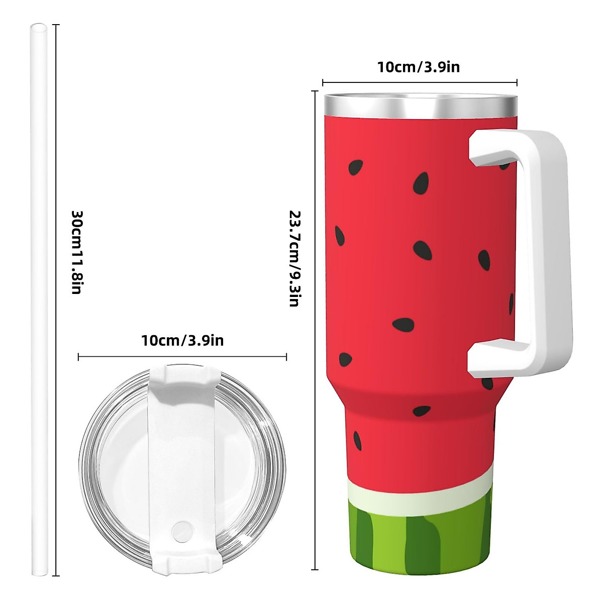 deaokluy 40 OZ Watermelon Ice Bully Cup with Handle and Straw, Double Wall Stainless Steel Tumbler Travel Coffee Cup with Lid, Summer Insulation and Cooling Cup for Christmas Birthday Present