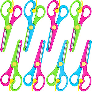 LovesTown 8PCS Preschool Training Scissors, Dual-Color Children Safety Scissors Art Craft Scissors Pre-School Training Scissors
