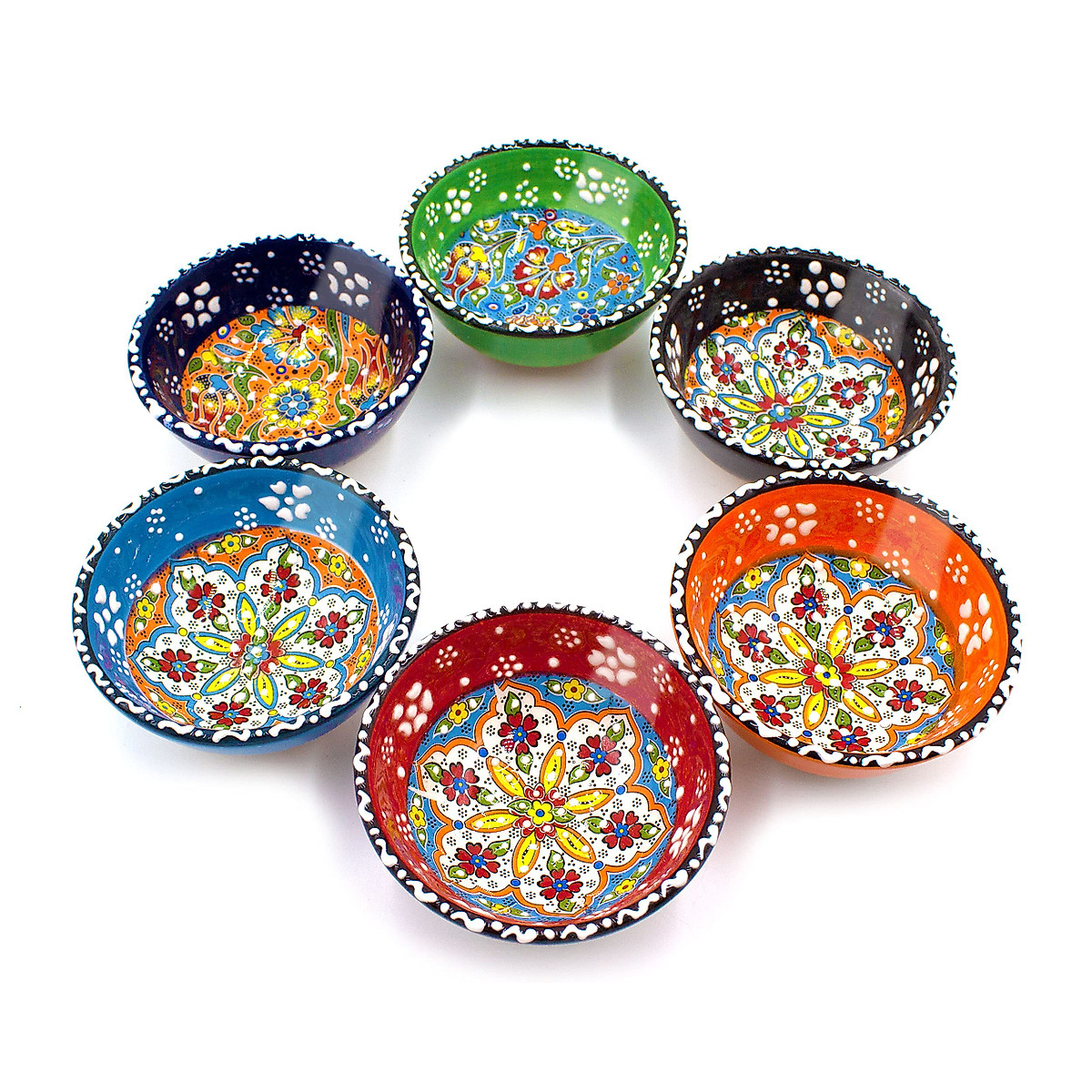 Silver Craft 6 Pcs Hand Painted Decorative Serving Turkish Ceramic Tiny Bowls - Handmade Ceramic Bowl Set of (3.3''inc/8.5cm) 2.5 Oz Pinch Multicolor Small - Best Gift Set