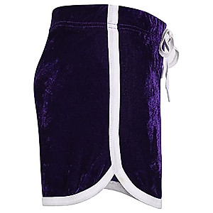 Kids Girls Shorts Contrast Taped Gym Sports Velour Purple Summer Hot Short Pants