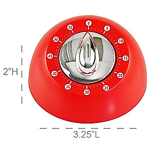 HOME-X Retro Kitchen Timer, Manual, Mechanical Wind-Up Cooking Timer-60 Minute Kitchen Timer-Countdown Timer-Vintage Red Timer– 3.25”D