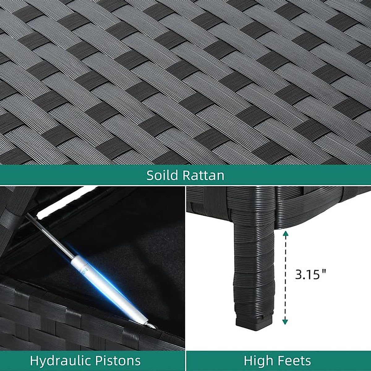 YITAHOME 230 Gallon Wicker Deck Box, XXL All-Weather Outdoor Storage Box, Rattan Storage Bin for Patio Furniture, Outdoor Cushions, Pool Storage and Garden Tools - Black