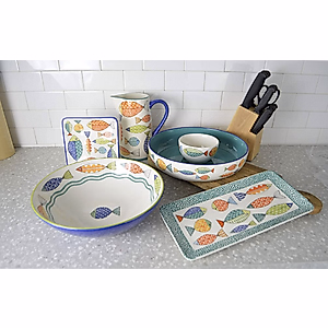 Euro Ceramica FreshCatch Collection 2.5LT Pitcher - Indoor/Outdoor Use - Colorful Cute Fish Pattern on White,Standard,FRC-86-3910