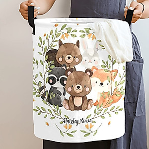 Cute Woodland Animals Personalized Laundry Basket Clothes Hamper Storage Handle Waterproof Collapsible Large Capacity for Bedroom Bathroom Toy Decoration