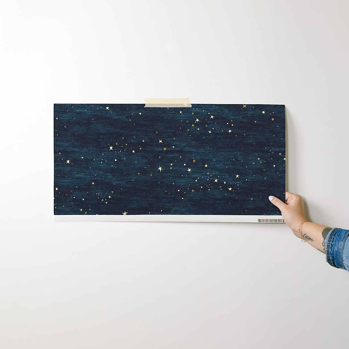 Removable Wallpaper Swatch - Night Sky Stars Midnight Blue Turquoise Nursery Hand Drawn Dark Cosmos Custom Pre-Pasted Wallpaper by Spoonflower