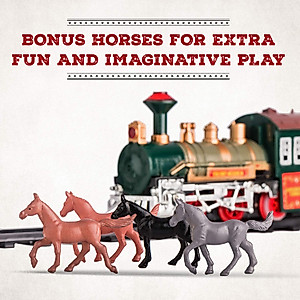 Kids Train Set - Electric Train Set for Boys 3-5 w/Lights & Sound, Train Toy Railway Kits Gift Toy w/Steam Locomotive Engine, 4 Horses & Tracks, for 4-7