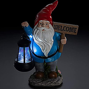 VP Home Welcome Gnome with Lantern Solar Powered LED Outdoor Decor Garden Light (Red Hat) Welcome gnome Statues Outdoor gnome Decor Funny Figurine Decor for Outside Patio, Yard, Lawn