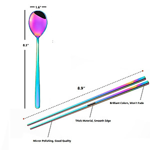3 Pairs Rainbow Chopsticks and 3PCS Rainbow Spoons Set, Stainless Steel Chopstick and Spoon Perfect for Home and Kitchen