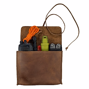 Saddle & Hide Co., Classic Organizer Bag with Strap, Multipurpose Pouch for Cosmetics, Wallets, Cellphones, Full Grain Leather, Handmade, Bourbon Brown