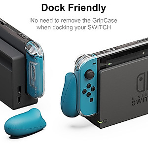 Skull & Co. GripCase Crystal Bundle: A Dockable Transparent Protective Cover Case with Replaceable Grips [to fit All Hands Sizes] for Nintendo Switch -Double Neon Red