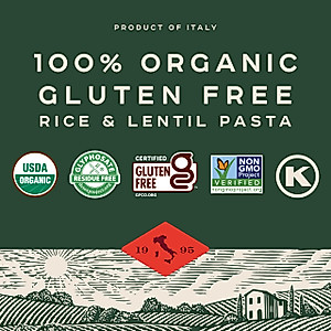 Bionaturae Fusilli Pasta Noodles - Gluten Free Pasta Organic, Rice & Lentil Pasta, Kosher Certified, High Protein, Non-GMO, Fusilli Pasta Organic, Crafted in Italy - 12 Oz, 4 Pack