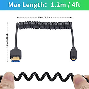 Duttek 8K Micro HDMI to HDMI Coiled Cable, 48Gbps HDMI to Micro HDMI 2.1 Version, Ultra Thin Micro HDMI Male to HDMI Male Cable Support Dynamic HDR for 8K@60Hz, 4K@120Hz Digital Cameras 4FT/1.2M