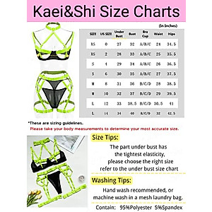 Kaei&Shi Garter Lingerie For Women,Glow In The Dark Blacklight Strappy Underwire Choker Sexy Lingerie,Adjustable Straps Sheer Thong Belt Matching 4 Piece Lingerie Set Boudoir Neon Green Medium