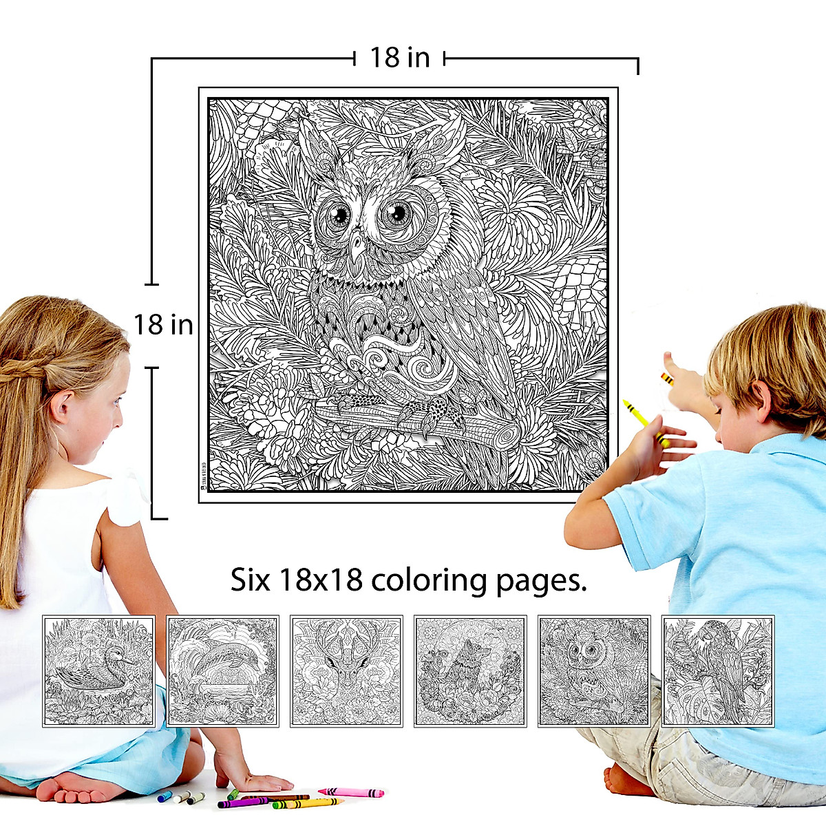 Young N Refined 6 Pack of Large Adult Coloring Poster Pages Animals Made of Mandala Floral (18x18)