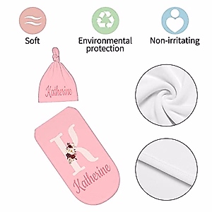 WTCWY Personalized Baby Swaddle and Hat for Baby Girl Boy with Name Personalized Custom Baby Blankets for Girls Boys with Name Personalized Baby Items Girl Boy Gifts