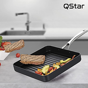 Qstar 10.5 in Hard-Anodized Aluminum Nonstick Grill Pan with Stainless Steel Handle