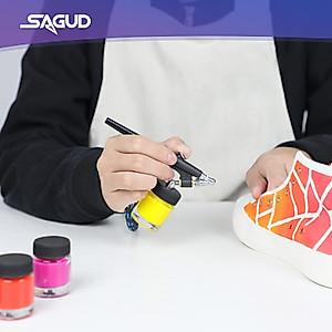 SAGUD 10pcs Glass Airbrush Bottles Kit 18cc (2/3 Ounce) Airbrush jar with 10pcs Adapter Cap Covers Set and 60° Down Angle Adaptor Lid,Fits Single Action Siphon Feed Airbrushes