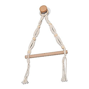 Vintage Rope Towel Holder No Punching Wall Mounted Wide Application Space Saving Eco Friendly with Wooden Rod for Bathroom Kitchen