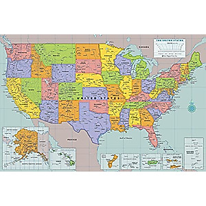 Extra-large USA Laminated Wall Map - 45'' high x 67'' wide