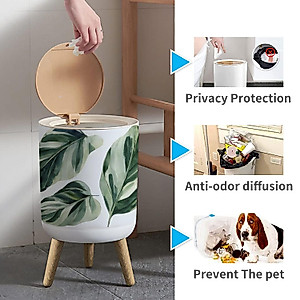 Small Trash Can with Lid for Bathroom Kitchen Office Diaper Set tropical leaves white background watercolor wrapping textile Bedroom Garbage Trash Bin Dog Proof Waste Basket Cute Decorative