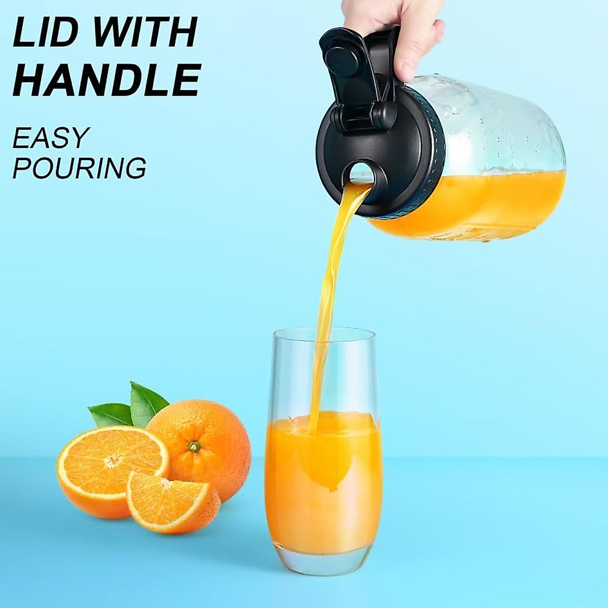 64 oz Glass Pitcher with Lid and Pour Spout,Breast Milk Pitcher Leak Proof, Creamer Container for Sun Tea, Juice, Cold Brew Coffee, Breastmilk Storage Container