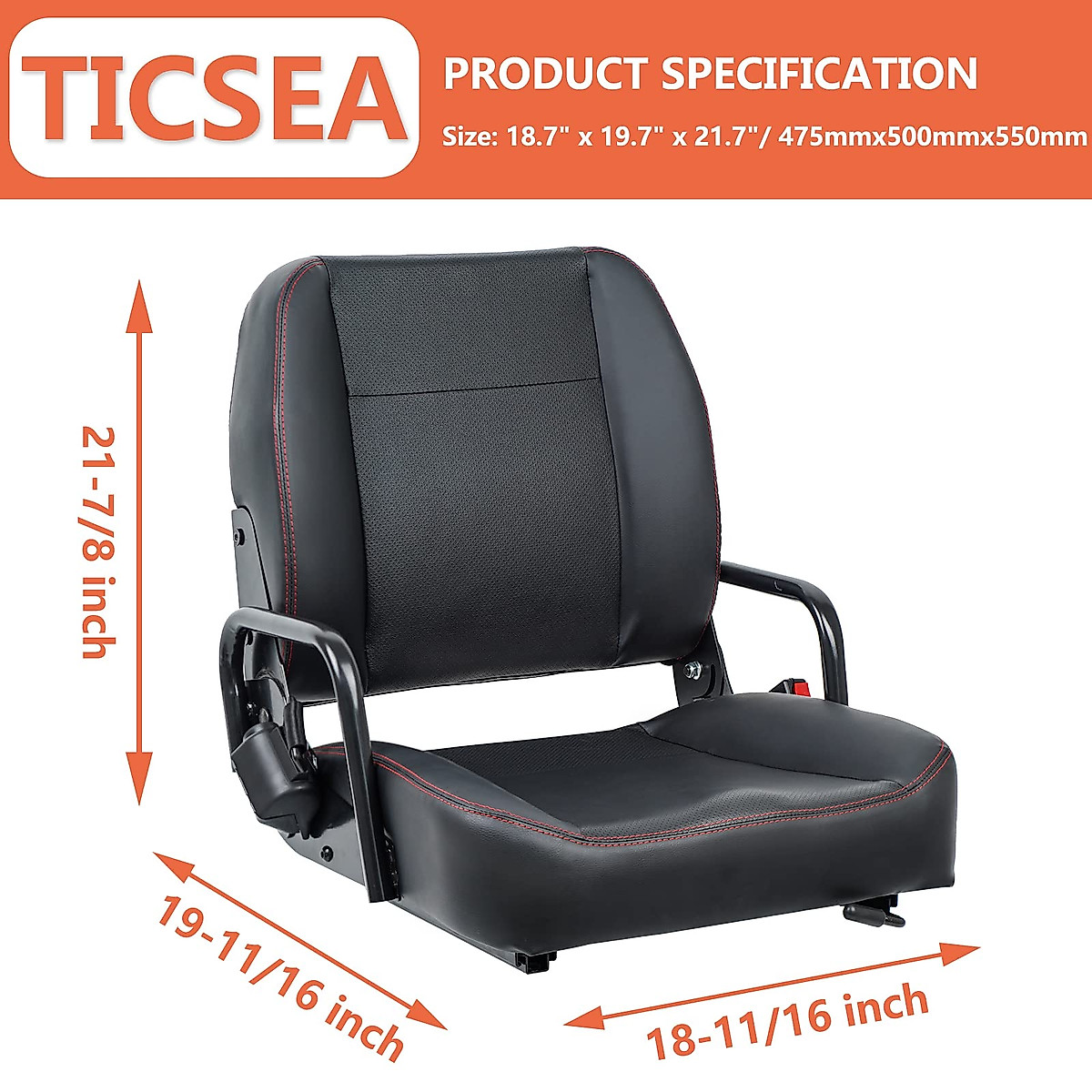 TICSEA Universal Forklift Seat,Tractor Seat with Adjustable Back,Safety Belt and Operator Position Switch,Excavator Skid Loader Backhoe Dozer Telehandler