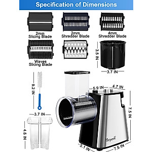 LEEPENK Electric Cheese Grater 5 In 1 Electric Vegetable Cutter Slicer 2023 Upgrade 250w Electric Grater with Large Direct Inlet and 5 Different Blades for Vegetables,Block Cheese and Fruits