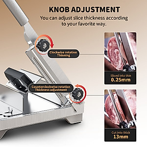 Manual Meat Slicer-Stainless Steel Meat Food Slicer Telescopic Fixed Baffle Food Meat Slicer U-shaped Support Frame Meat Chopper Slicer Suitable for Meat Ribs Vegetables Frozen Meat
