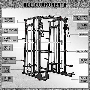 MAJOR LUTIE Smith Machine with Weight Bench, SML07 1600lbs Power Cage with Weight Bar and Two LAT Pull-Down Systems and Cable Crossover Machine, Exercise Machine Attachment Black (2023 Upgrade)