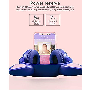 Asmi Bluetooth Headphones, Wireless Cat Ear Headphones LED Light Up Wireless Headphones Over Ear, Foldable & Lightweight Stereo Wireless Headset for Travel Work TV PC Cellphone (Purple)