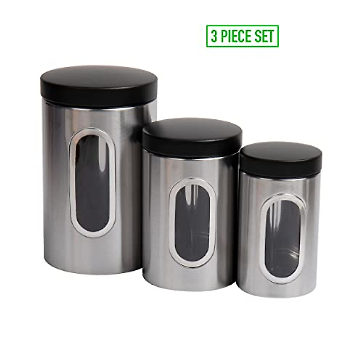 Mind Reader 3 Piece Canister Set, 1, 1.5, 2 Quart, Silver with Black
