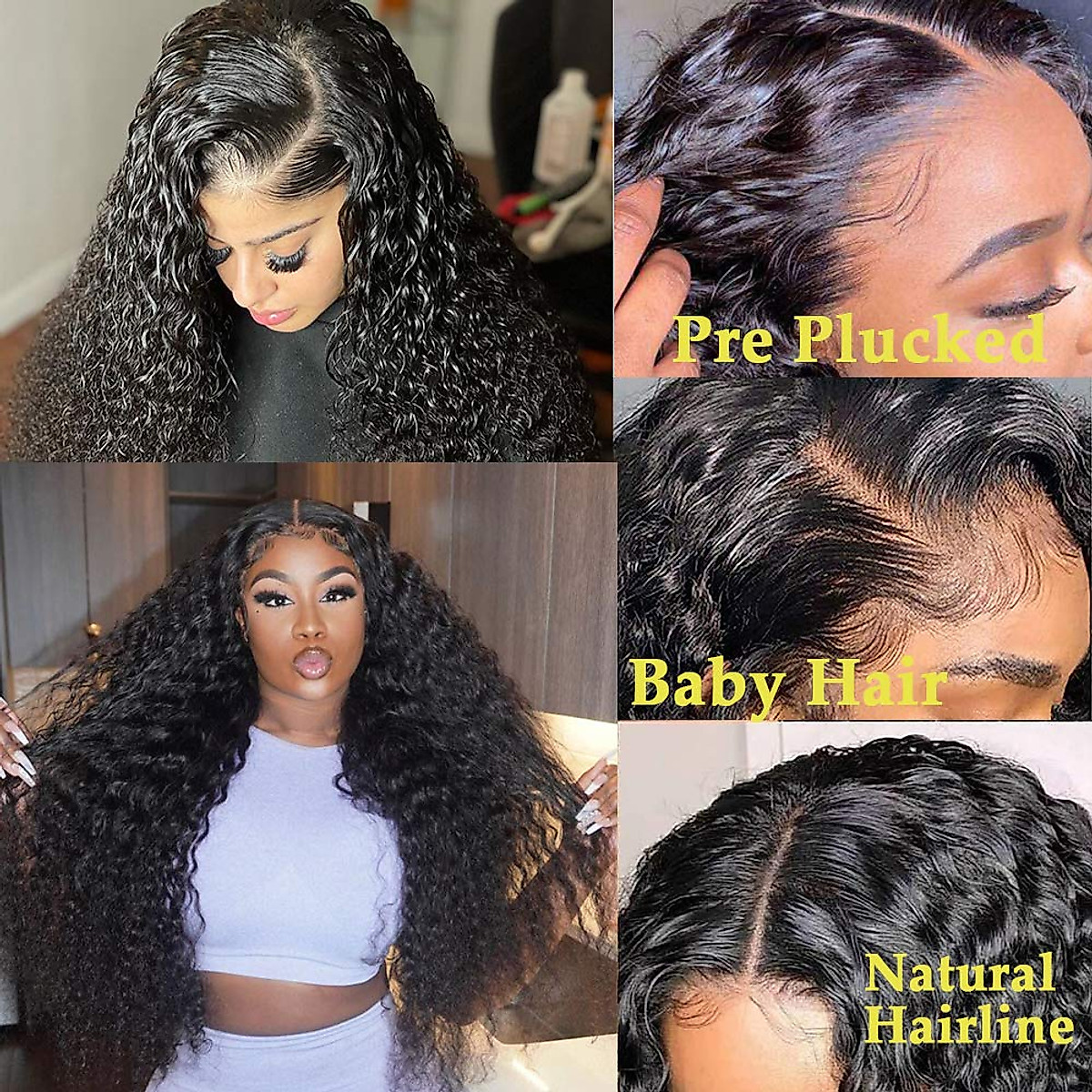 Deep Wave Lace Front Wigs Human Hair for Black Women Curly Human Hair Wig Wet Wavy Wear and Go Glueless Wigs Pre Plucked Bleached Knots Brazilian Virgin Wig with Baby Hair Natural Color 18 Inch