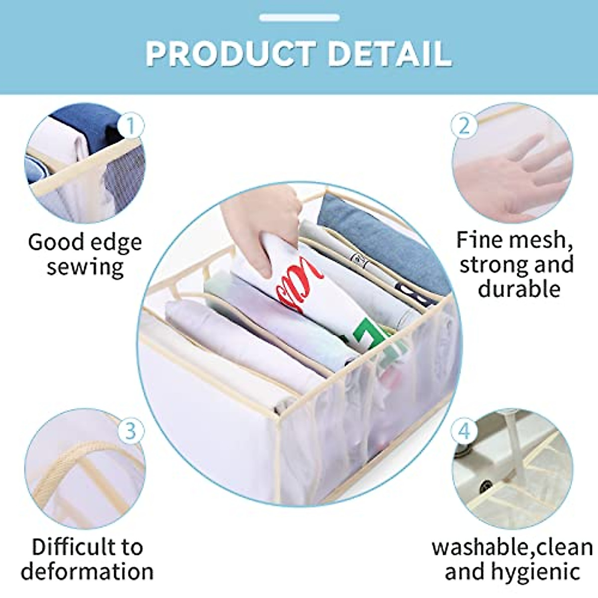 HIPTIS Wardrobe Clothes Organizer, 2PCS Closet Drawer Organizer for Closet, Mesh Clothes Storage Organizer 7Grids for Thin Jeans, T-shirts, Underwear, Socks, Scarves, Leggings, Skirts 1L+1M