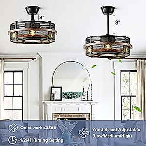 cifyses Ceiling Fan with Lights,19'' Farmhouse Ceiling Fans with Lights and Remote, Reversible Indoor Outdoor Ceiling Fan with Light Flush Mount Ceiling Fan with Lights Caged (No Bulbs