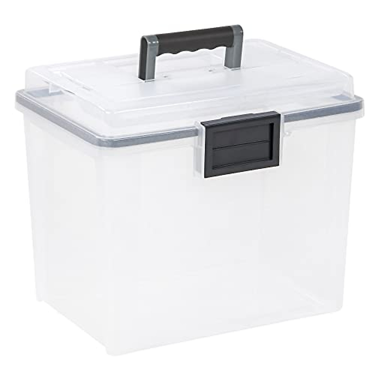 IRIS USA 19 Quart WEATHERPRO Plastic Office Storage Portable Letter Size File Box with Organizer-Lid and Seal and Secure Latching Buckles, Weathertight, Clear with Black Buckle, 1 Pack