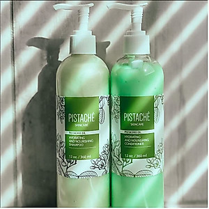 Pistaché Skincare Pistachio Oil Shampoo and Conditioner Set (Rich Pistachio Biscotti Scent) + Hydrating and Nourishing + Deep Moisturizing + Vitamin E + Paraben and Sulphate Free, 12 oz each