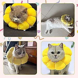 KUDES Cat Small Dog Recovery Collar, Cute Sunflower Neck Cone After Surgery, Adjustable Pet E Collar, Wound Healing Protective Cone Surgery Recovery Elizabethan Collars for Small Pet