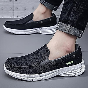 Mens Casual Canvas Slip on Loafers Shoes Cloth Shoes Comfortable Boat Shoes Leisure Fashion Sneakers for Male Black