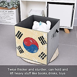 Retro South Korea Flag Storage Bins Cubes Foldable Fabric Organizers with Handles Clothes Bag Book Box Toys Basket for Shelves Closet 10.6"