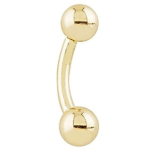 FreshTrends 14G 1/4" 14K Yellow Gold Curved Bent Barbell Belly Eyebrow Ring