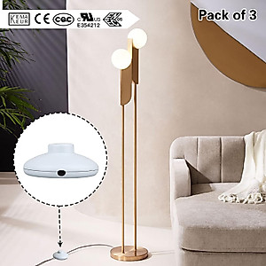 Helunsi 3Pcs Floor Lamp Foot Switch, White Foot Pedal Switch, Round Floor Lamps Foot Inline Switch, Step ON Off Spring Push Button, for Control Replacement Floor Lamp Extension Cord Parts - Pack of 3