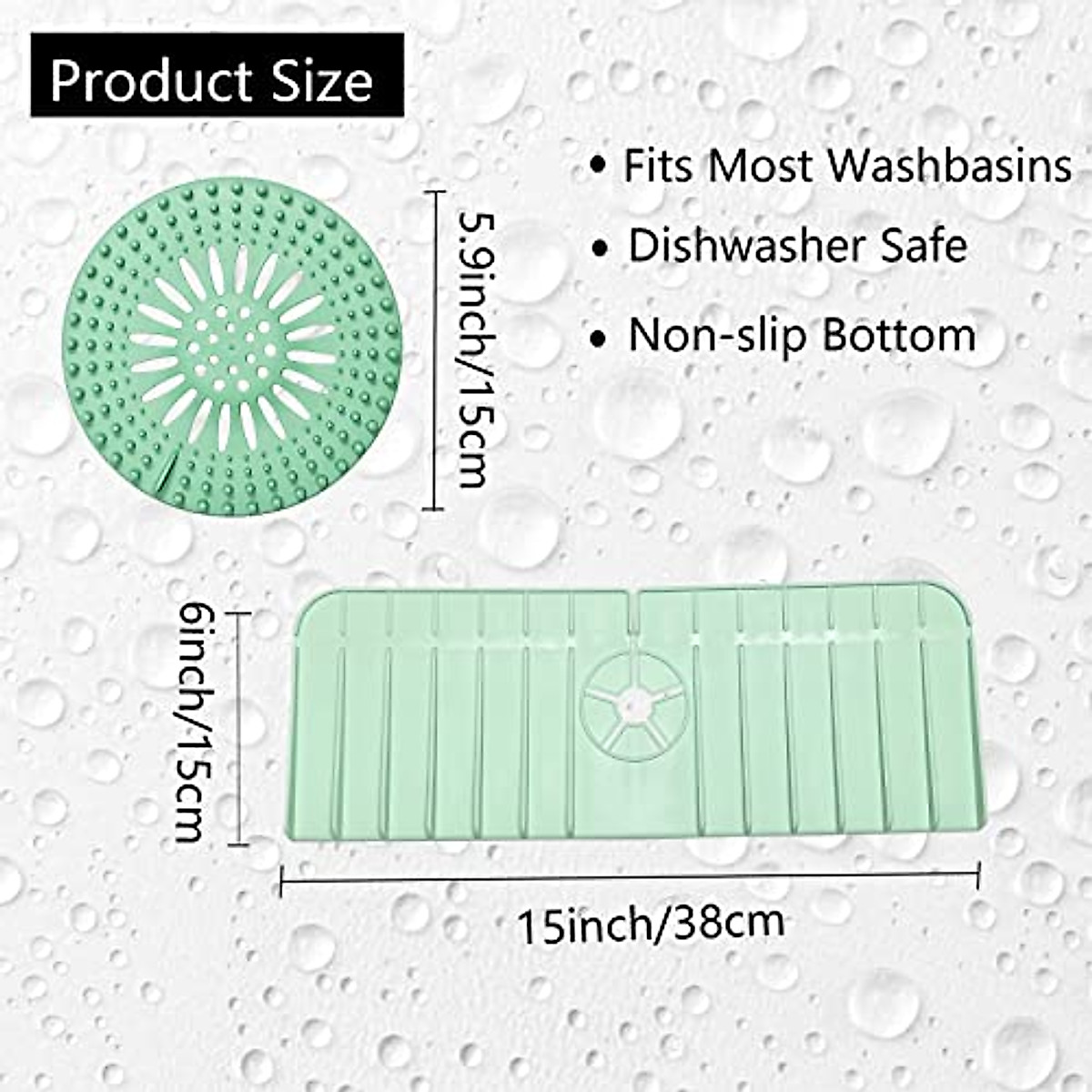 Wakdiz Silicone Sink Faucet Handle Drip Catcher Tray - Sink Splash Drain Drying Pad - Kitchen Faucet Sink Splash Guard - Faucet Mat for Kitchen Sink,Suitable for Kitchen, Bathroom, RV (Grey)