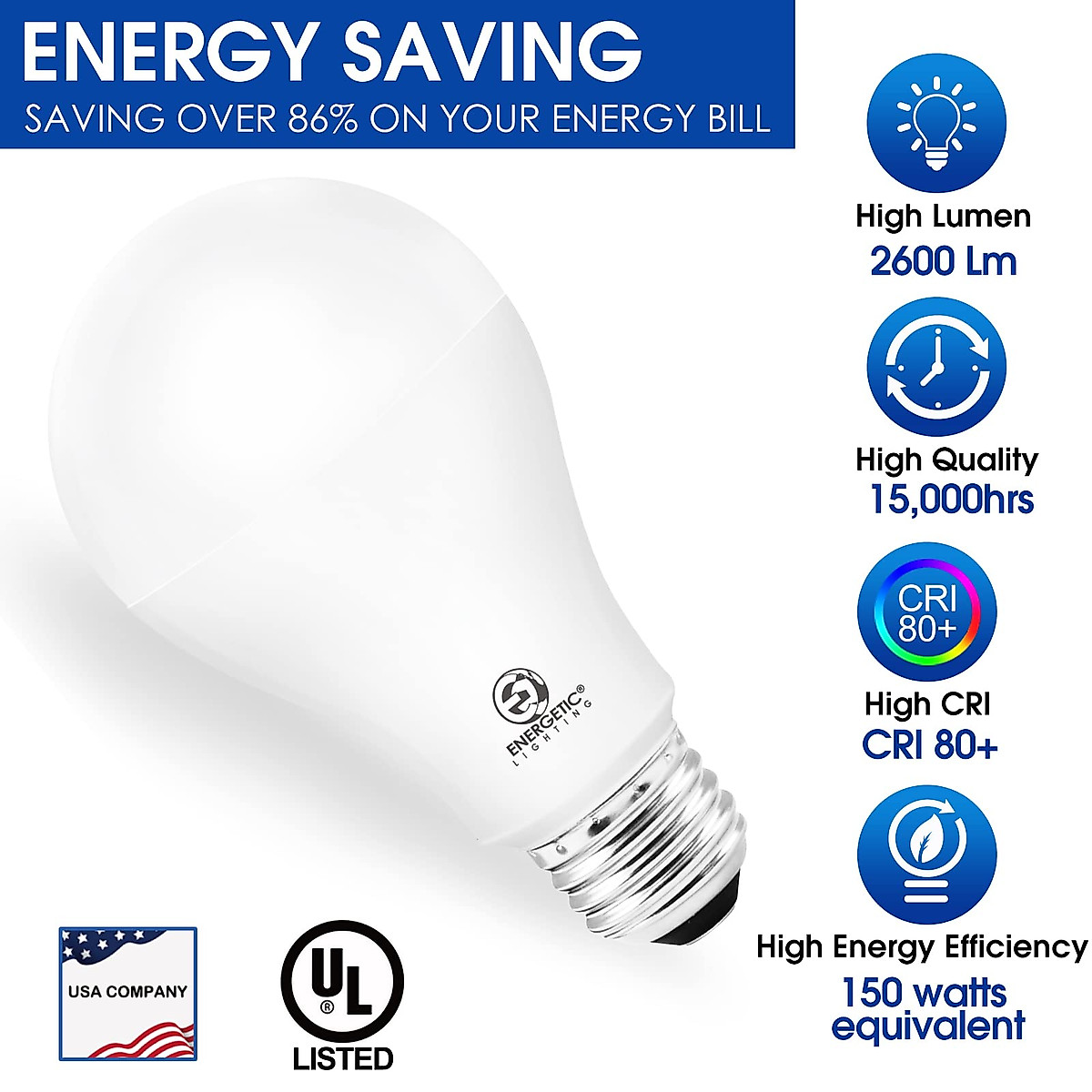A21 LED Bulbs 150 Watt Equivalent LED Light Bulb, Soft White 2700K, 2600 High Lumens Super Bright Light Bulb, E26 Base, Non Dimmable, UL Listed, 2 Pack