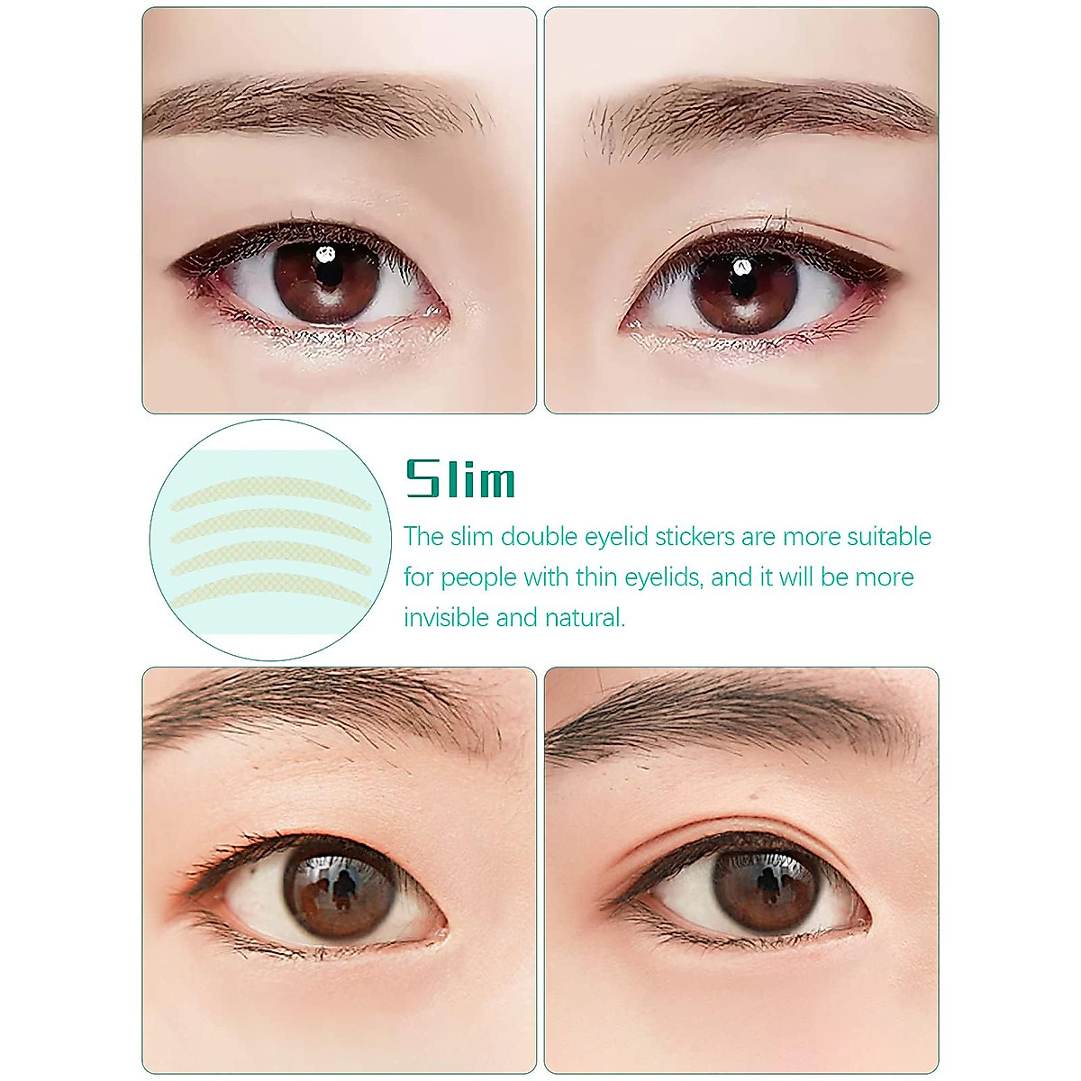 Lorvain 1800 PCS Breathable Eyelid Tape, 3 Rolls Single-sided Eye Stickers Sticky Natural Invisible Double Eyelid Sticker with Y Ford and Tweezers (Slim)