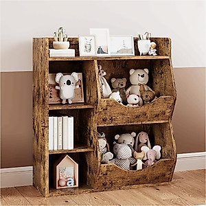 coucheta Rustic Brown 5-Cubby Kids Bookshelf & Playful Bookcase for Boys and Girls, Toy Storage Organizer for Books and Toys, for Kindergarten, Bedroom and Playroom