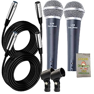 Fat Toad Vocal Microphones with XLR Mic Cables & Clips (2 Pack) Cardioid Dynamic Handheld for Home Studio Recording Package, Live Stage Singing, Adult DJ Karaoke | Pro Audio Mic Cords, 3-Pin Wire