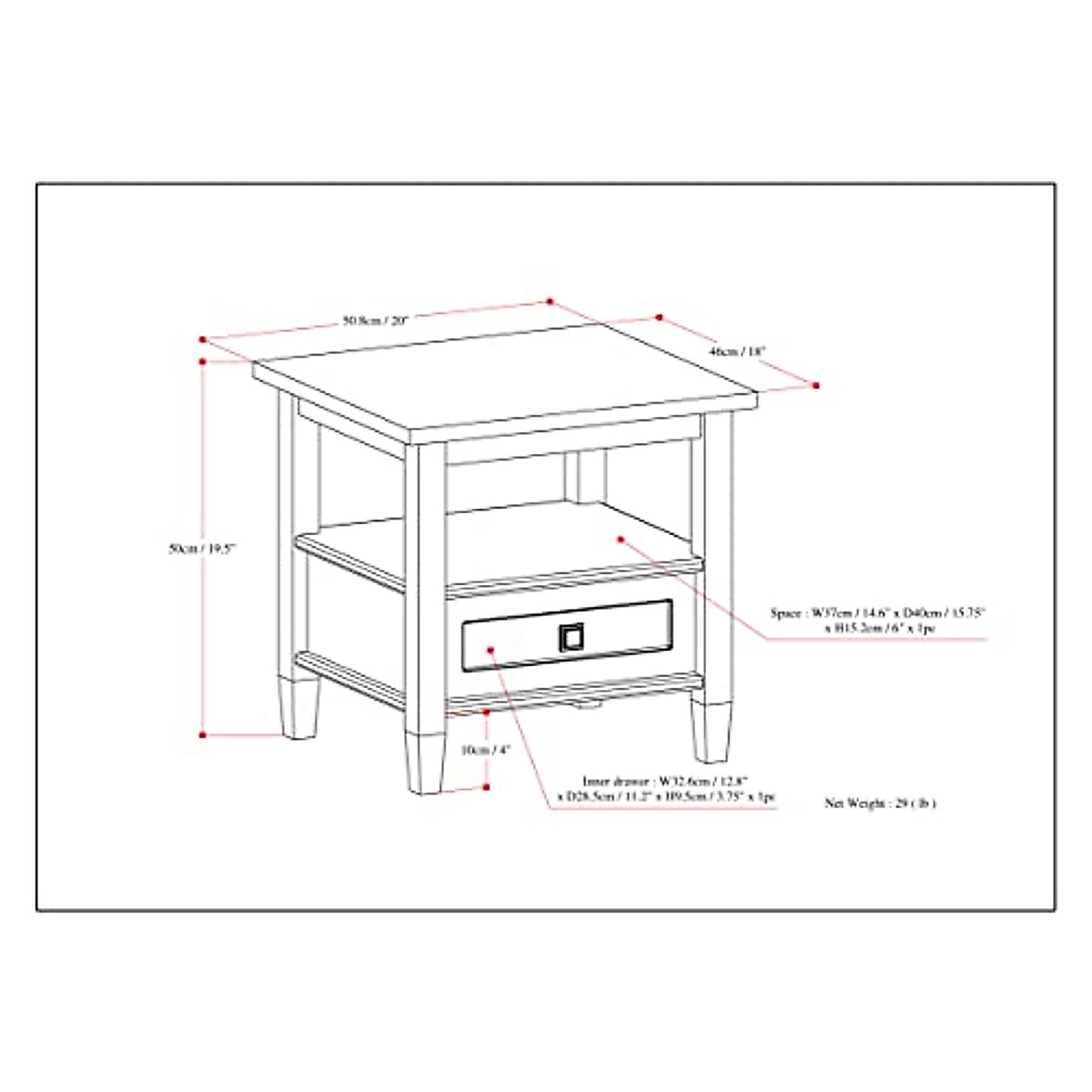 SIMPLIHOME Warm Shaker SOLID WOOD 20 inch wide Rectangle Rustic End Side Table in Farmhouse Grey with Storage, 1 Drawer and 1 Shelf, for the Living Room and Bedroom